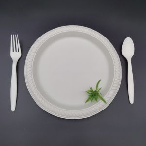 Quality 9in 10in Round Cornstarch Disposable Plates Biodegradable Round Plate Tableware for sale