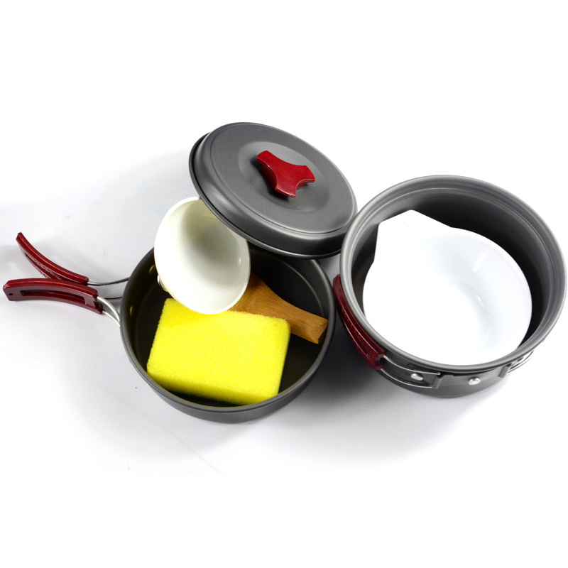 Wholesale Outdoor Non Stick Aluminum Camping Cookware Set Portable Folding Cooking Pot
