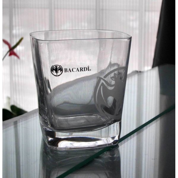 Quality Customize Print Logo Bacardi Whiskey Tumbler Glass , Square Whiskey Glasses for sale
