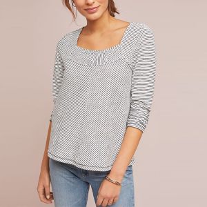 Quality Women Square Neck Long Sleeve Slim Blouse with Striped for sale