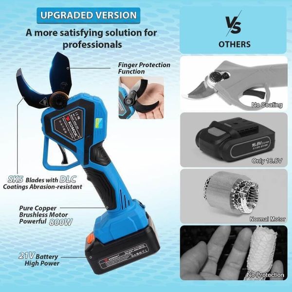 Quality KOMOK Electric Tree Pruning Shears With SK5 Blades 2pcs 2000mAH Battery for sale