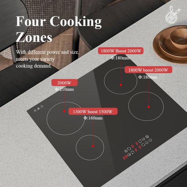 Quality Heating Selection 4 Burner Electric Cooktops , Induction Hob Cooker 7000W for sale