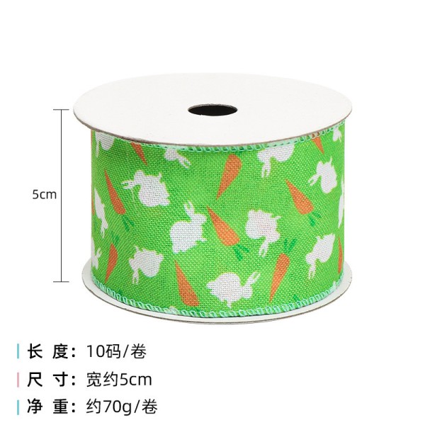 Quality Egg And Rabbit Easter Wired Ribbon 50mm 5cm Easter Bunny Ribbon for sale