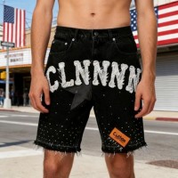 Quality Custom Streetwear Denim Baggy Stacked Shorts Manufacturer Distressed Embroidery for sale