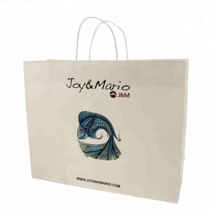 Quality Recycled J Cut Paper Bag Eco Friendly Flexo Printing Twist Handle Carrier Bags for sale