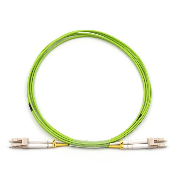 Quality LC UPC To LC UPC Fiber Optic Patch Cable Duplex OM5 Multimode OFNR 2.0mm Lime Green for sale
