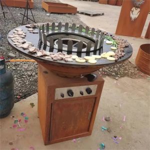 Quality Multifonctional Outdoors Rusty Corten Steel Gas Barbecue Grill Burn Pit for sale
