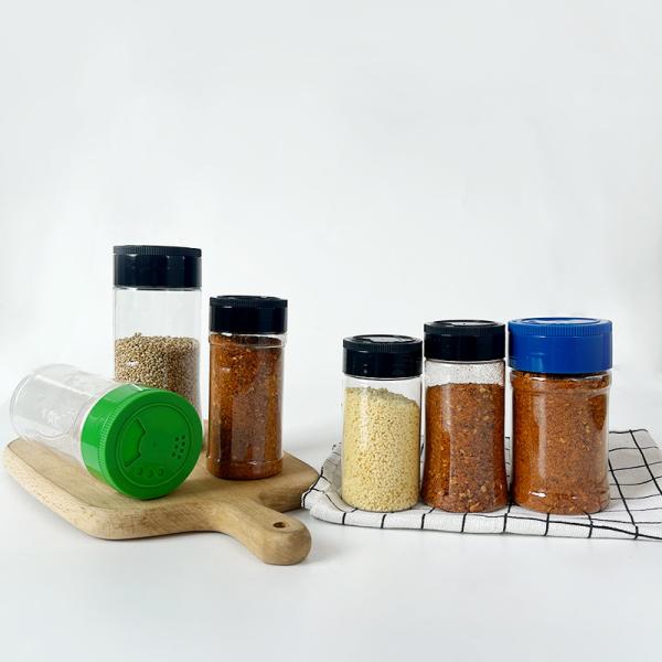 Quality Transparent PET Plastic Kitchen Powder Spice Seasoning Shaker Container Jar for sale