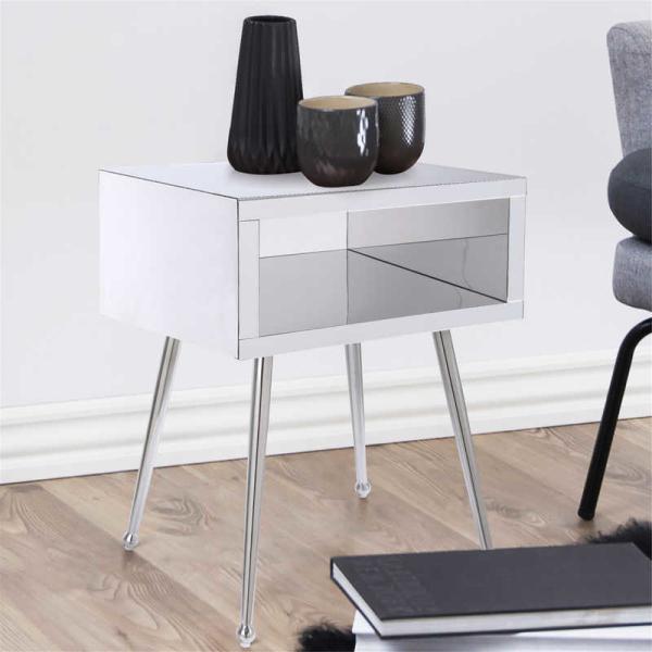 Quality Silver Mirror 17.91"W Coffee Bedside Table Middle Hollow Space Design for sale