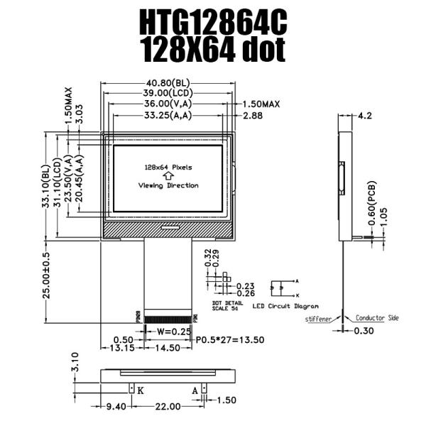 Quality Durable 128X64 COG LCD Module Graphic ST7565R With White Side Backlight for sale