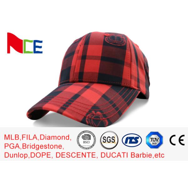 Quality FUN 6 Panel Baseball Hat , Red Black Grid Tennis Baseball Caps Street Style for sale
