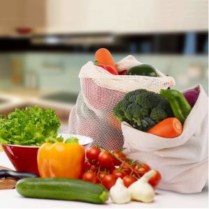 Quality ISO9006 Biodegradable Organic Cotton Drawstring Bags Reusable Mesh Produce Bags for sale