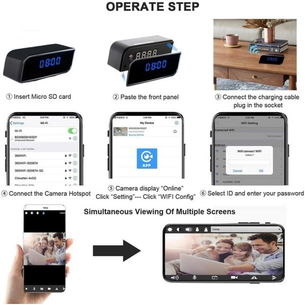 Quality Plastic Alarm Clock Secret Camera 1080P Wireless WIFI Clock Spy Camera for sale
