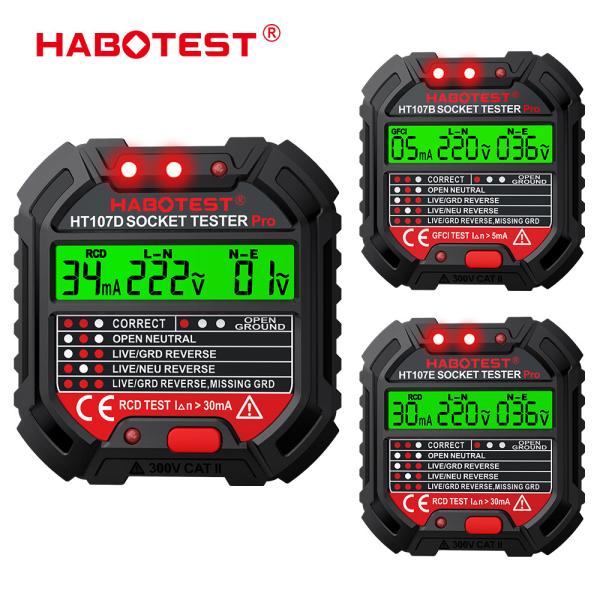 Quality HT107 Socket Tester Pro Voltage Test RCD 5/30mA Socket Detector Ground Zero Line for sale