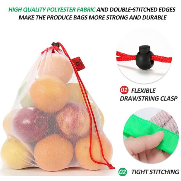 Quality GOTS Compostable Nylon Mesh Drawstring Bags , SGS Reusable Vegetable Storage Bags for sale