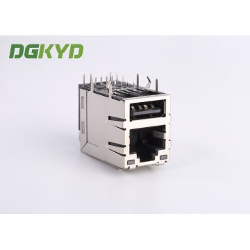 Quality Industrial Dual Deck USB Rj45 Connector Cat 5e Rj45 Connector With USB , G/Y LED for sale