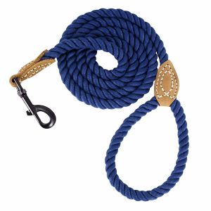 Quality Braided Cotton Dog Leash With Leather Tailor Handle Heavy Duty Metal Sturdy for sale