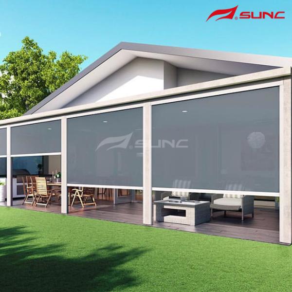 Quality Aluminum Roof Pergola Motorized Panel Track Blinds Wind Proof for sale