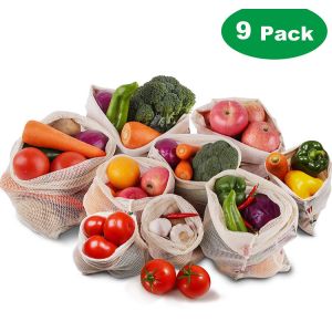 Quality ISO9002 BSCI Reusable Cotton Grocery Bags Mesh Net Drawstring Bag GOTS for sale