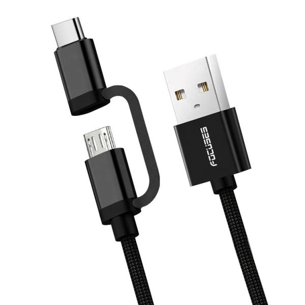 Quality Nylon Braided 2 In 1 Charging Cable 3m OEM Type C USB 2.0 Cable for sale
