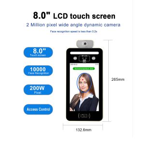 Quality 8inch LCD Face Reading Biometric Machine Temperature 512M DDR3 DC12V 2A for sale