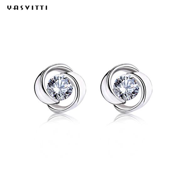 Quality Lucky Flower Zircon Clover Crystal Diamond Stud Earrings for sale