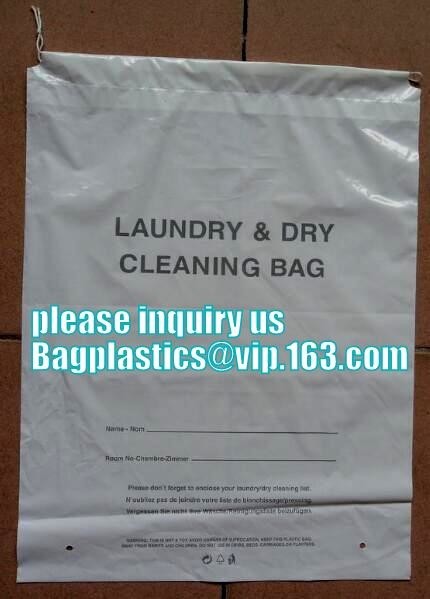 Quality biodegradable Customized Poly Plastic Drawstring Hotel Laundry Bag, Hotel packaging clothes for laundry plastic bag for sale