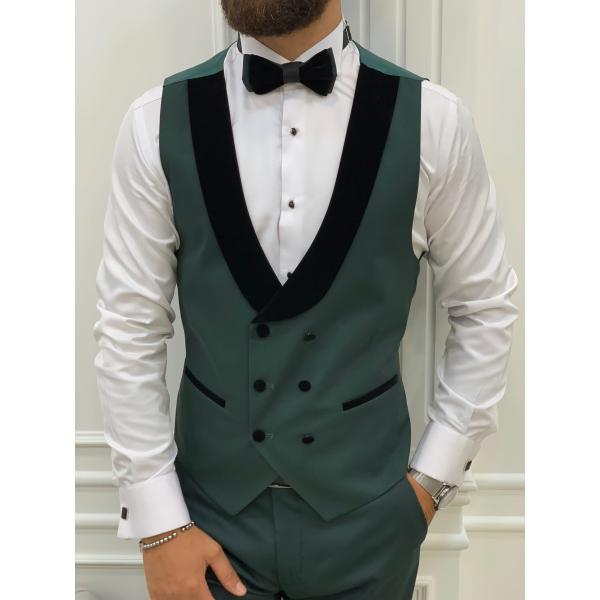 Quality Infinite Green Slim Fit Velvet Mens Peak Lapel Tuxedo for sale