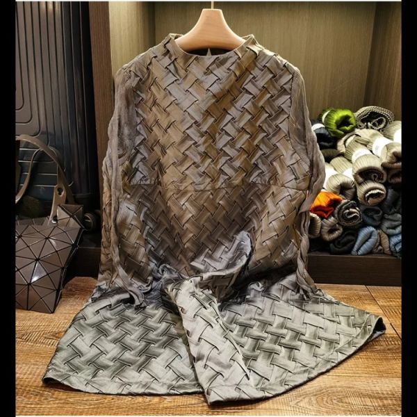 Quality Design Idea Niche Woven Shape Fabric Pleated Dress 2024 Autumn New Loose Slim Long Sleeve A-line Skirt for sale
