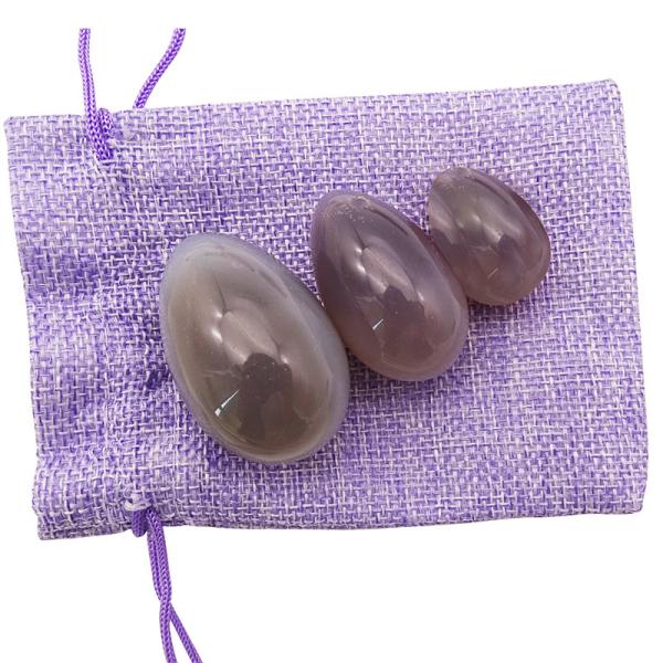 Quality Yoni Eggs Set Healing Polished Grey Agate Egg Kaigl Vagina Dumbbell Yoni Massage Stones 3 Sizes for Intimate Wellness for sale