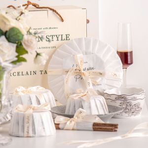 Quality European Style Gray Dinnerware Sets With Luxury Porcelain And Scenic Pattern for sale