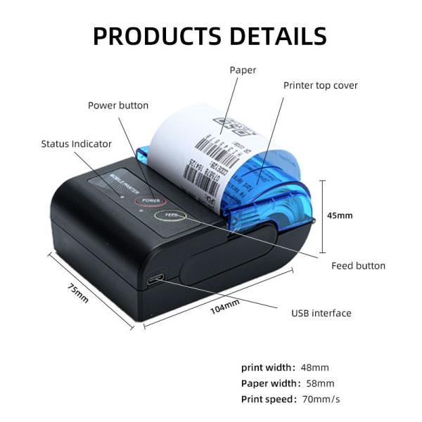 Quality 384 Dots/line Max. Resolution Small Thermal Printer for Clothes Portable 58mm for sale