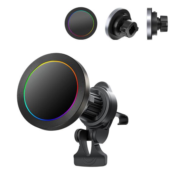 Quality Aluminium Alloy Texture Car Phone Holder For Iphone 15 Pro Max Charger With RGB Light Effect And Adjustable Minimum for sale