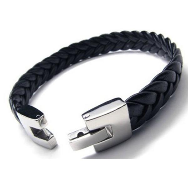 Quality Popular black custom leather wrap bracelet, charm braided leather bracelet for sale