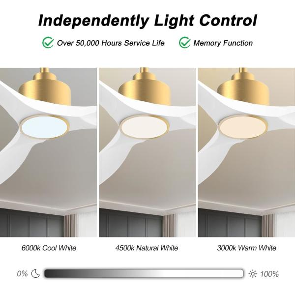 Quality 52 Ceiling Fan With Dimmable Light ABS Warm White Natural White Cool White for sale