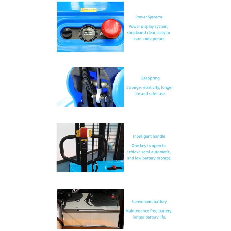 Manufacturer 1000-1500kg 3m Full Electric Stacker Reach Fork Truck Walkie Stacker China Battery Pallet Stacker Electric Forklift