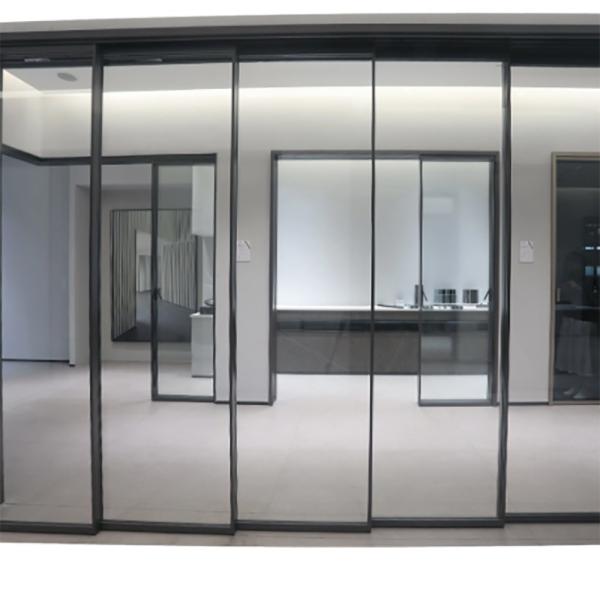 Quality SKATE Aluminium Narrow Frame Glass Double Sliding Doors With Rolling Pull for sale