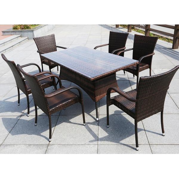 Quality Grey 6 Seater Outdoor Dining Set Table Rectangular Desk Villa Courtyard Rattan for sale