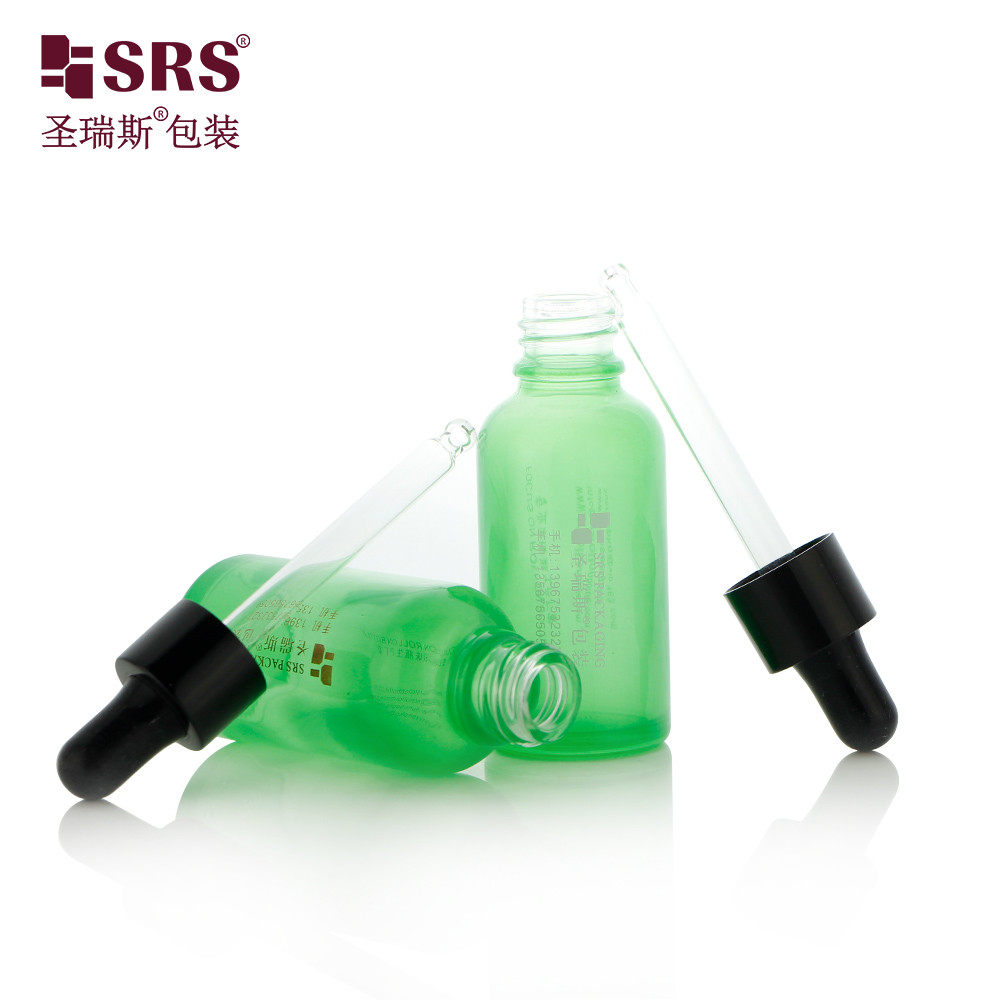 Quality D001-50ml Eco Friendly Empty Green Coating Dropper Bottle Glass Container With for sale