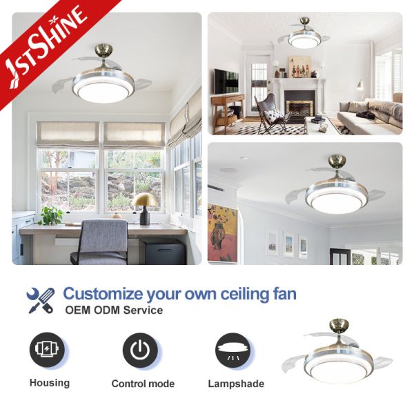 Quality 42" Retractable Ceiling Fan Light With Remote Control DC Motor for sale