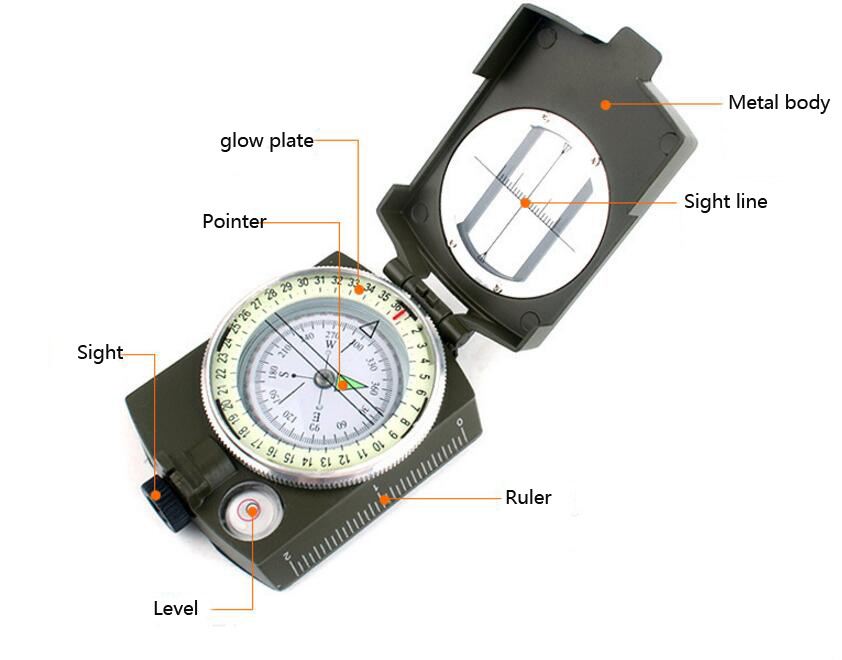 Multifunctional Tactical Military Compass Waterproof Metal Sighting Navigation Compass