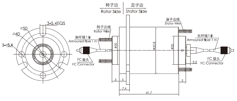 fo102 series FO102 Series 1 Channel Fiber-Electric Slip Ring Fiber Optic Rotary Joint slip ring Drawing 