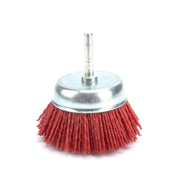 Quality 75mm Grey Abrasive Cup Nylon Drill Brush with Shank Grit 240 for Removal Rust Paint for sale