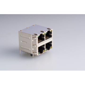 Quality 2 X 2 Port 90 Degree RJ45 Jack With 10 / 100/1000 Mbps Transformer for sale