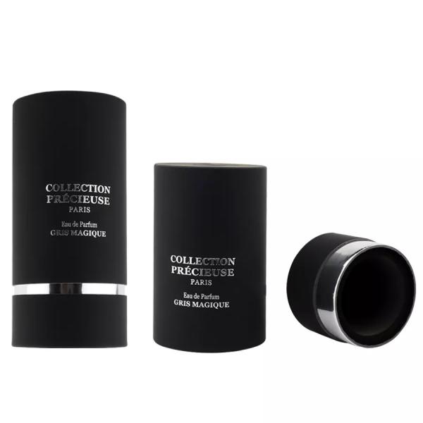 Quality Flat Top Black Round Perfume Tube Packaging with EVA Insert Silver Stamping Cosmetic Tube Packaging for sale