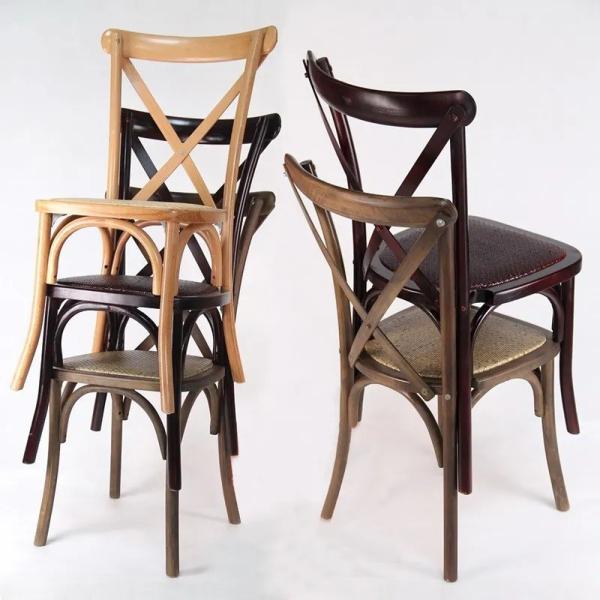 Quality Professional Stackable X Back Rattan Dining Chair French Accent Wood Chair for Wedding Event Party in Customized Colors for sale