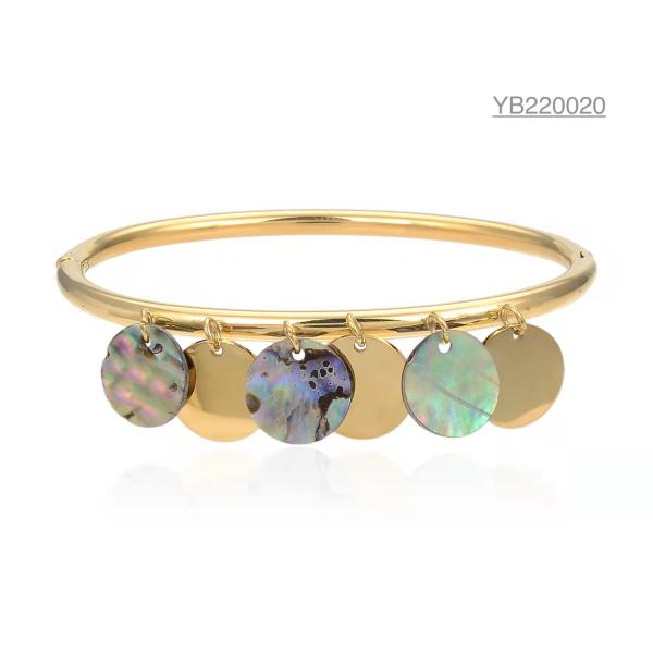 Quality Luxury jewelry vintage colour shell bangle 14k rosegold Stainless steel bracelet for sale