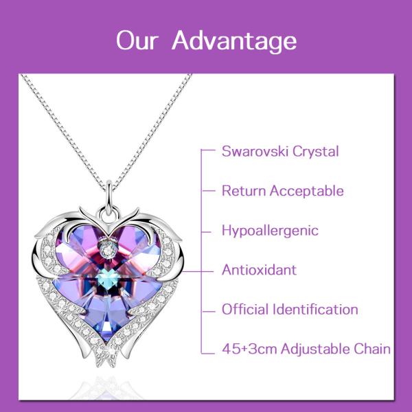 Quality Purple Sterling Silver Heart Pendant Necklace for sale