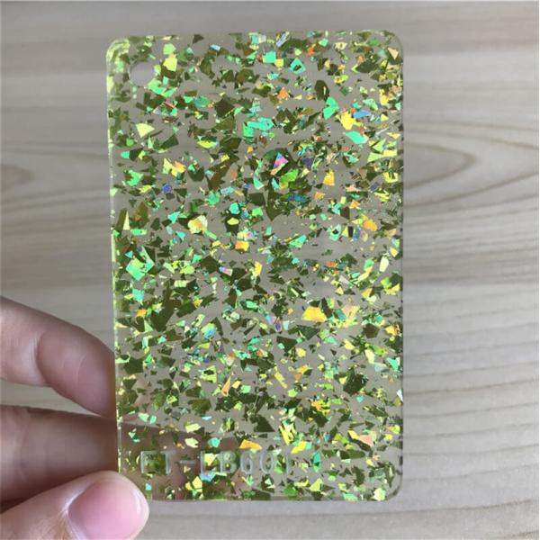 Quality Flake Glitter Plexiglass Sheet Cut To Size Chunky Green Cast Acrylic 1040x620mm for sale