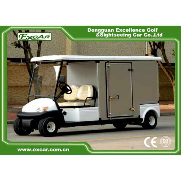 Quality EXCAR White Electric Utility Carts Food Cart With Two Seater E-KEY Deep Cup Holders with Customized Cargo for sale